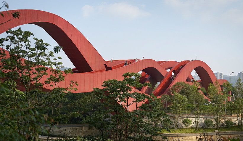 Flowing red ribbon bridge completed in China - Global Construction Review